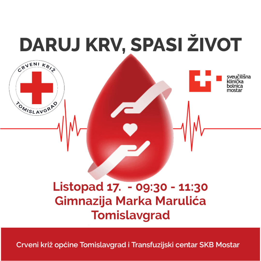 CRVENI KRIŽ TOMISLAVGRAD: Akcija dobrovoljnog darivanja krvi 17. listopada – Mandino Selo